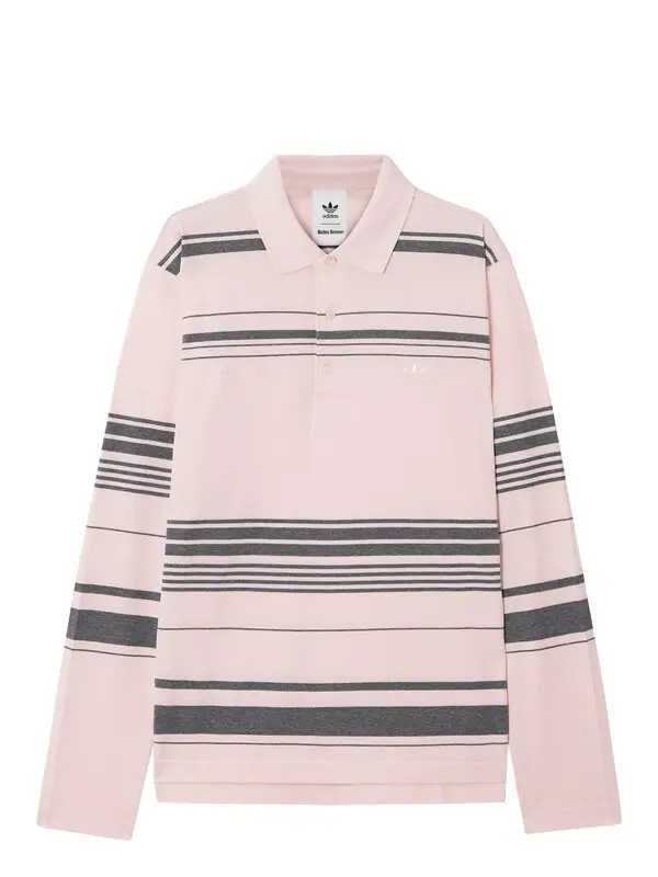 Adidas Originals By Alexander Wang Wales Bonner Striped Cotton-piqué Polo Shirt - Pink