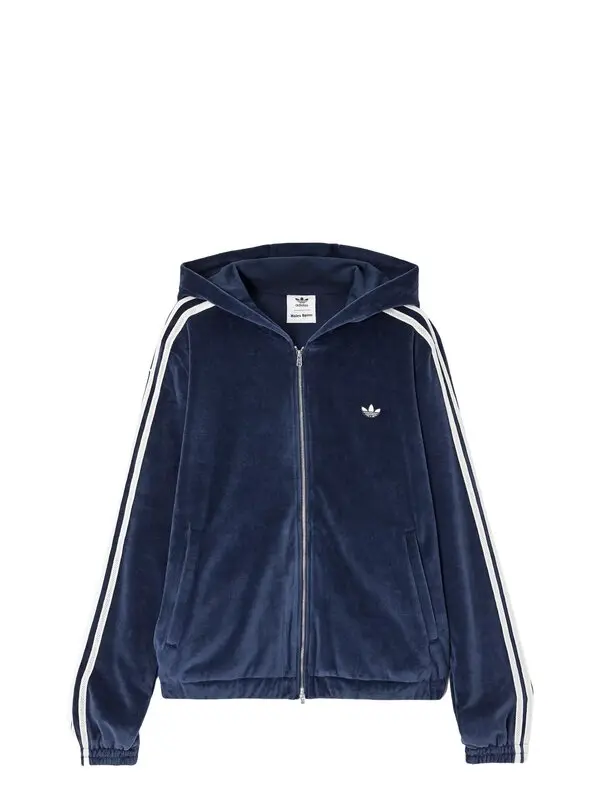 Adidas Originals By Alexander Wang Wales Bonner Hooded Striped Cotton-blend Velour Zip-up Sweatshirt - Blue