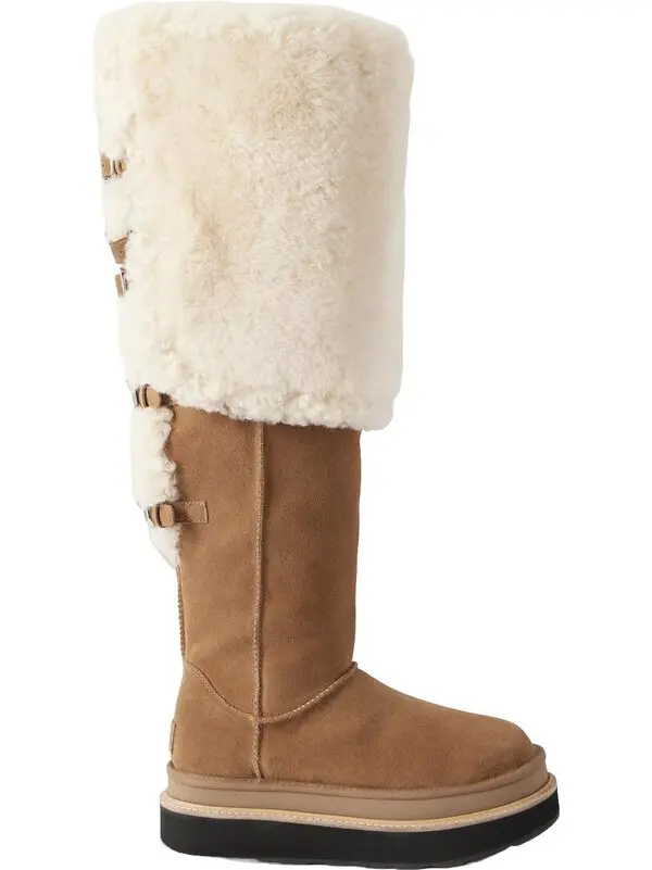 UGG Sacai Buckle-embellished Shearling Over-the-knee Boots - Brown