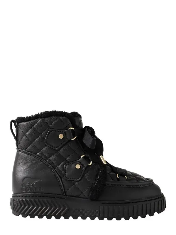 Sorel One Alpine Lux Fleece-lined Quilted Leather Ankle Boots - Black