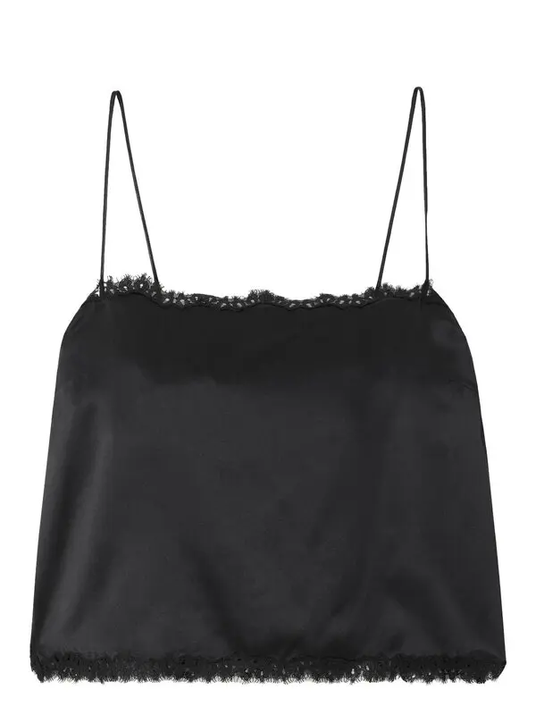 DÔEN Lace-trimmed Silk-satin Top - Black
