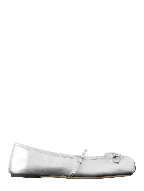 Gucci Horsebit Metallic-leather Ballerina Flats - Silver