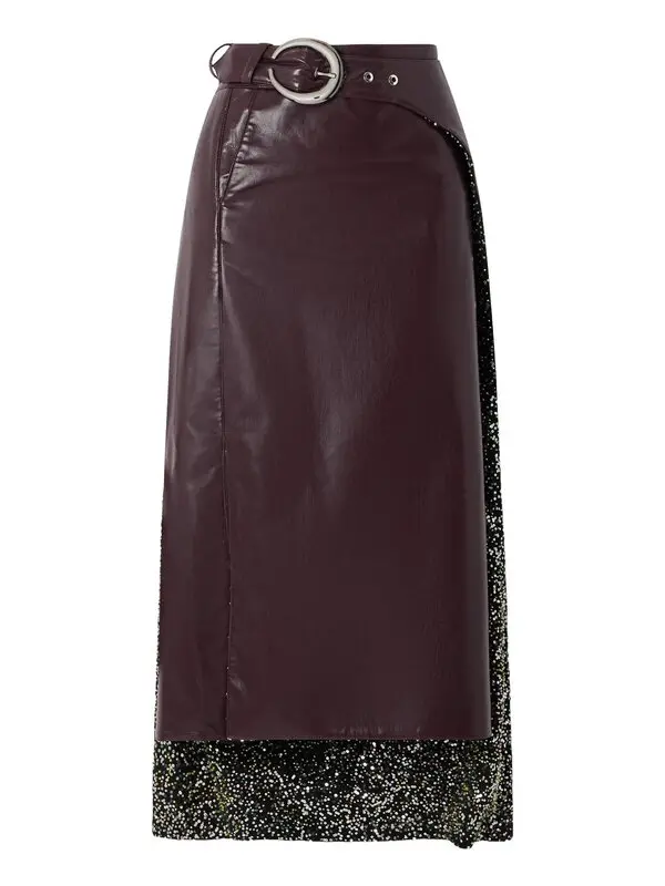 Rabanne Belted Layered Midi Skirt - Brown