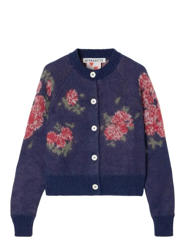 Bernadette Amelia Floral-jacquard Mohair-blend Cardigan - Blue