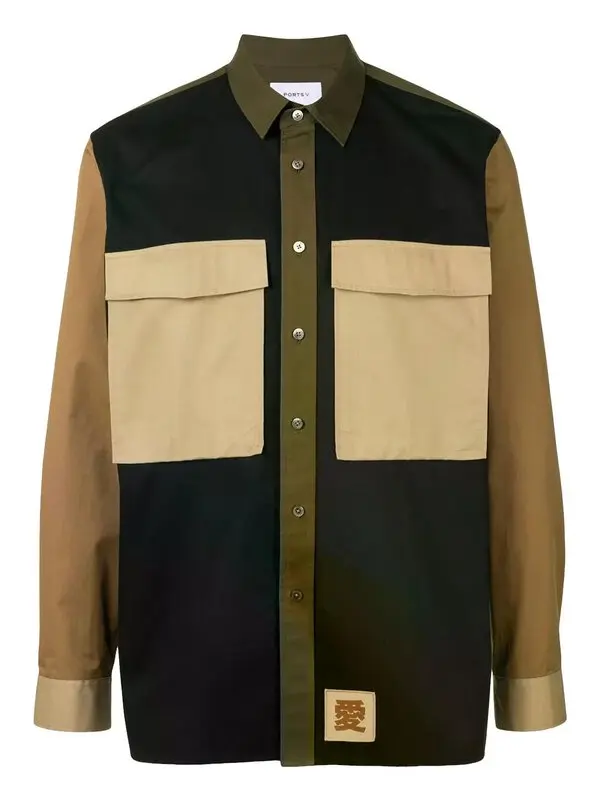 PORTS V Colour-block Logo Patch Shirt - Green