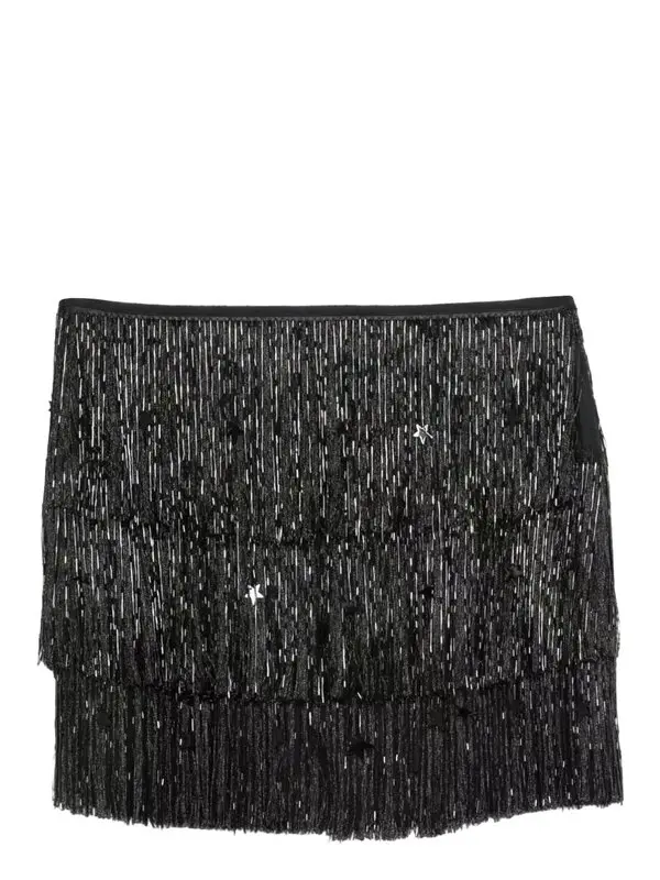 VENUJA Sequin Embellished Fringed Mini Skirt - Black