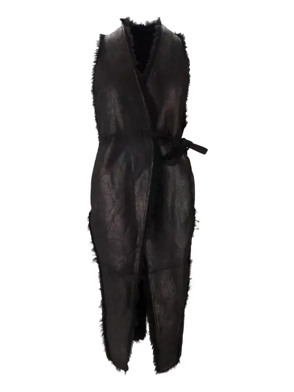 Rick Owens Shearling Belted Wrap Coat - Black