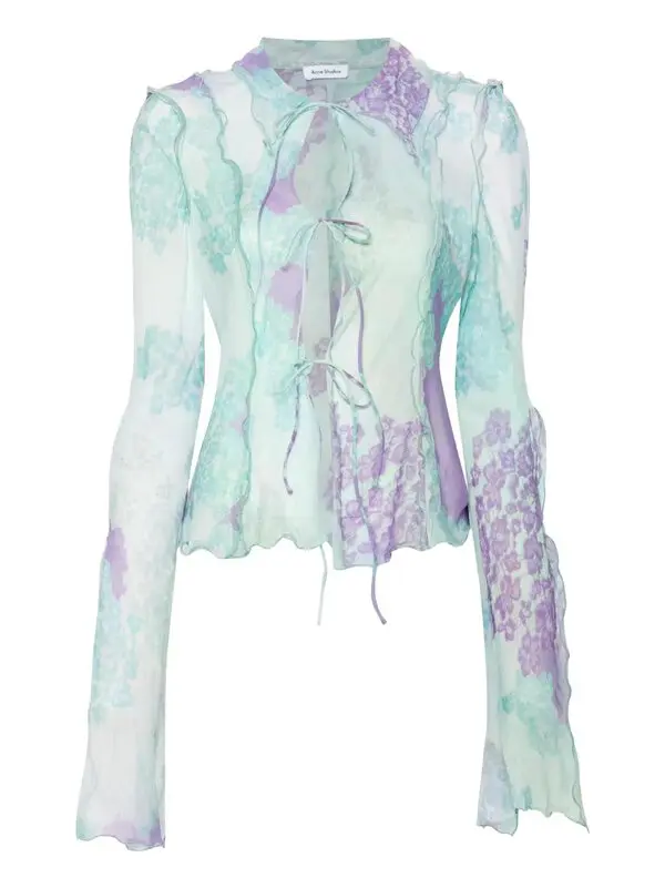 Acne Studios Floral-print Semi-sheer Shirt - Blue