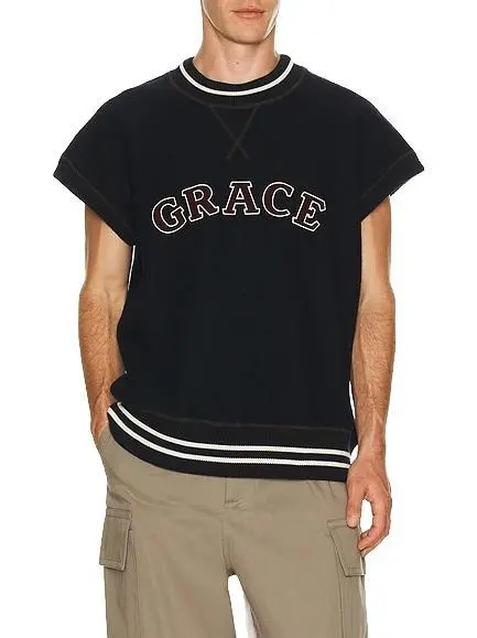 WALES BONNER Grace" Short Sleeve Sweatshirt - Navy
