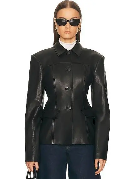EAVES Aina Leather Cinched Jacket - Black