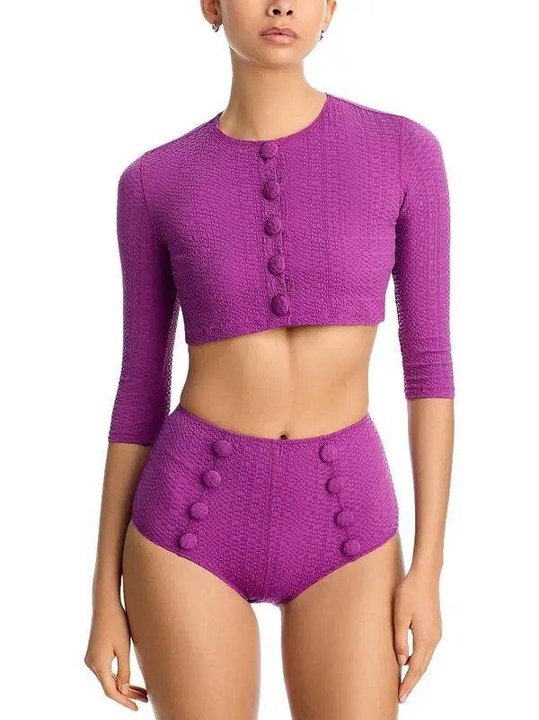 Lisa Marie Fernandez Cropped Cover-up Cardigan - Raspberry Seersucker