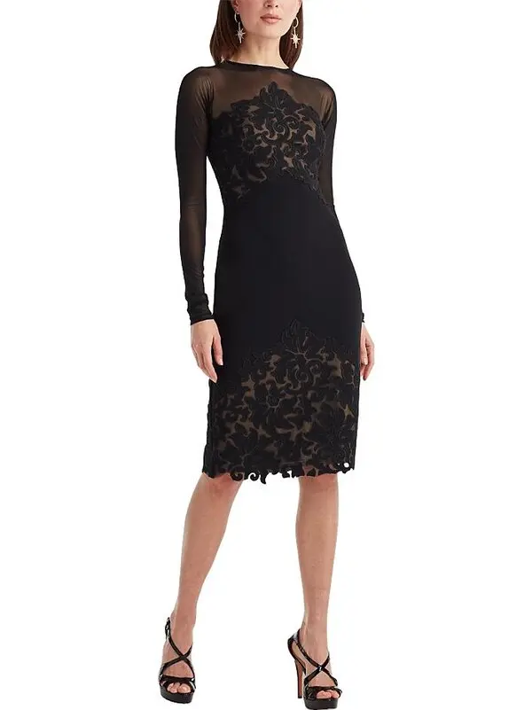 Tadashi Shoji Calia Laser-cut Crepe Dress - Black/nude