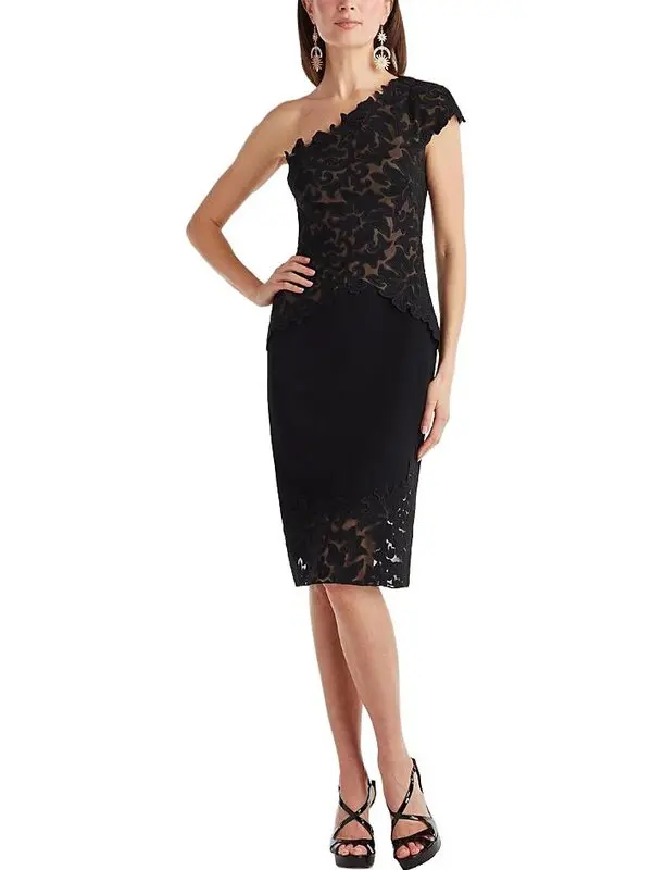 Tadashi Shoji Rinelle Laser-cut Crepe Dress - Black/nude