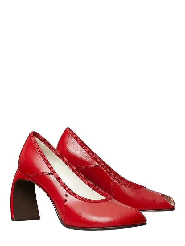 Tory Burch Leather Peep Toe Pumps - Red Sky