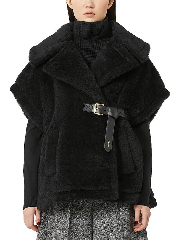 Max Mara Alpaca Wool & Silk Cape Coat - Black