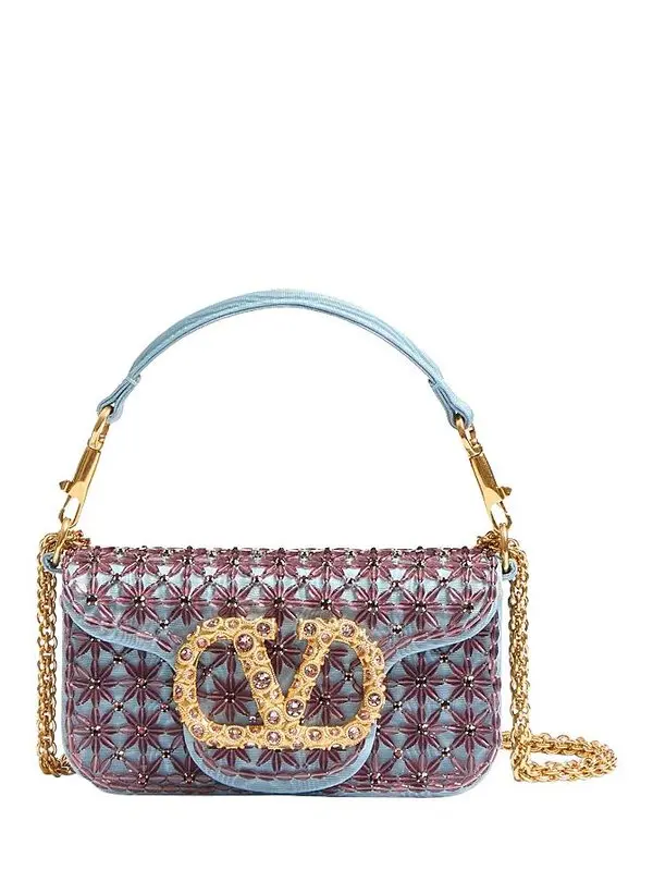 Valentino Garavani Loco Small Embellished Vlogo Moire Convertible Shoulder Bag - Amethyst