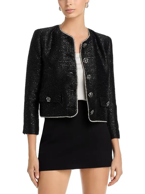 L'Agence Zell Crystal Trim Jacket - Black Sequin Tweed