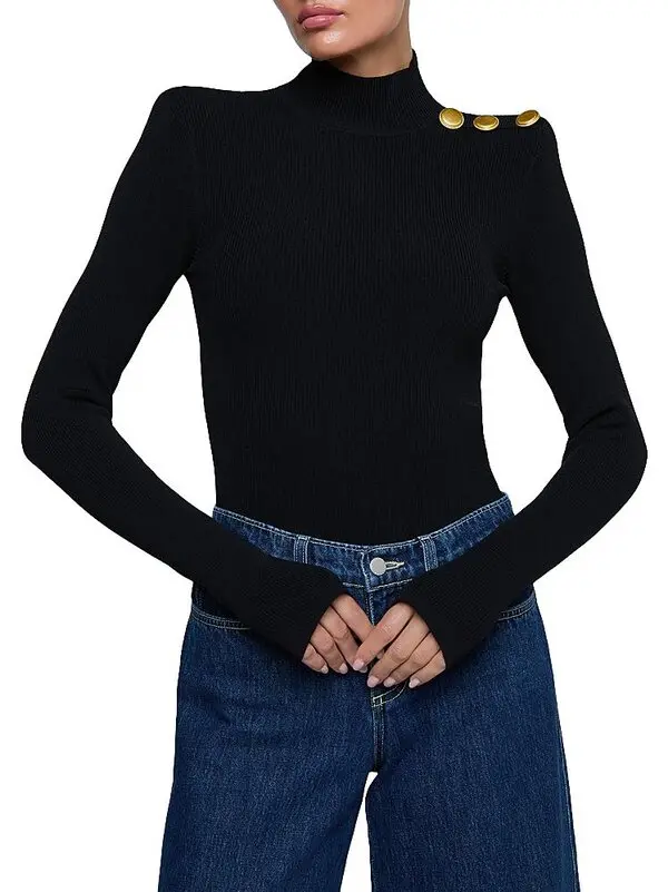 L'Agence Jennis Mock Neck Knit Bodysuit - Black/gold