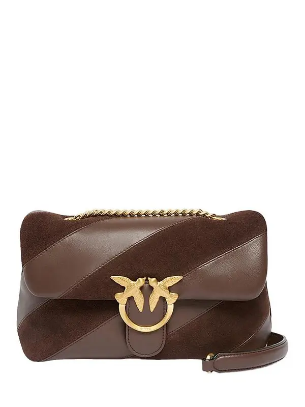 Pinko Love Puff Suede & Leather Convertible Crossbody - Matt Gold Brown