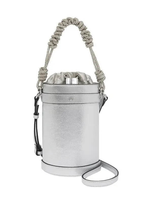 Pinko Mini Metallic Leather Bucket Bag - Silver-shiny Nickel