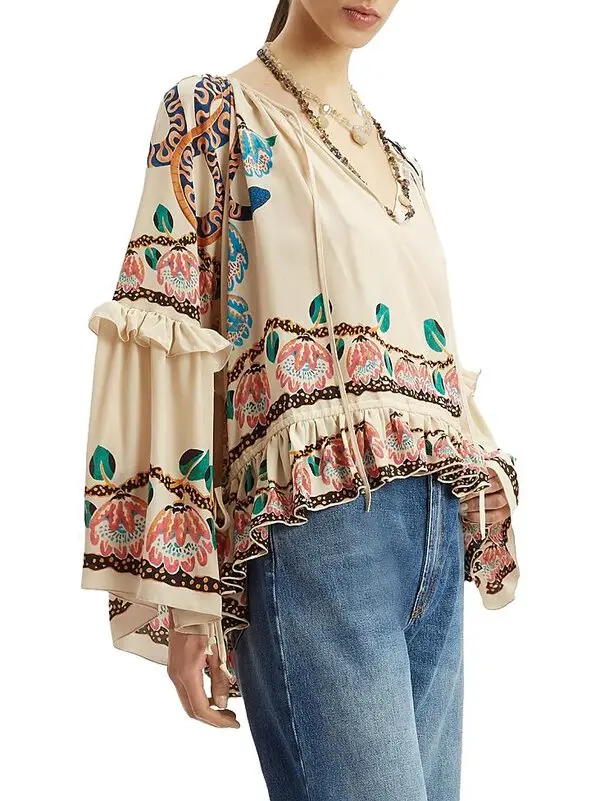 La DoubleJ Printed Boho Blouse - Eve Placee Ecru