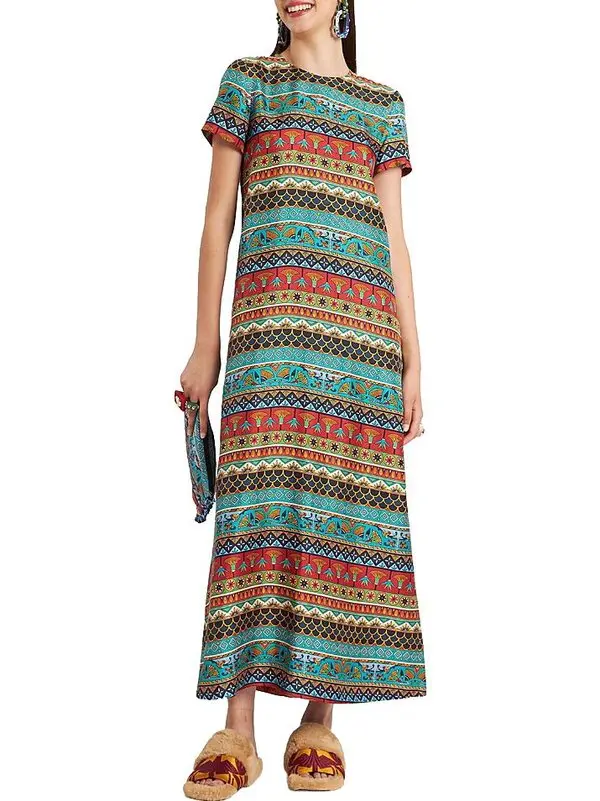 La DoubleJ Swing Printed Dress - Giza Placee Turquoise