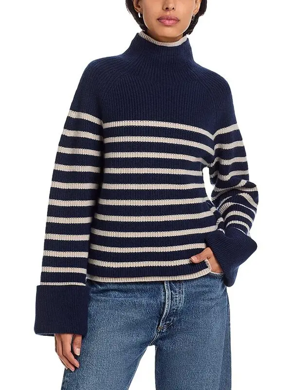 Rag & Bone Ilaria Stripe Turtleneck Wool Sweater - Navy