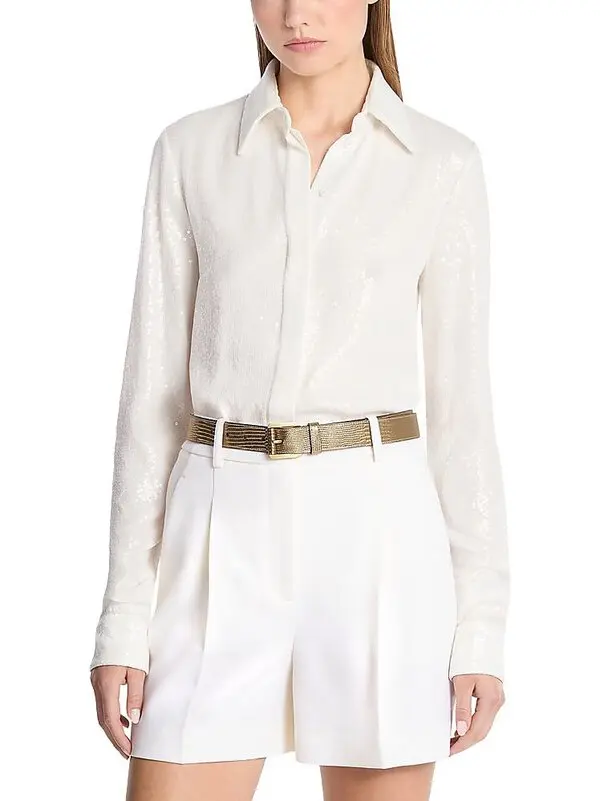 Michael Kors Linear Sequin Hansen Silk Shirt - Ivory