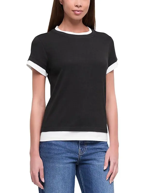 Three Dots Veronica Layered Short Sleeve Tee - Anthracite