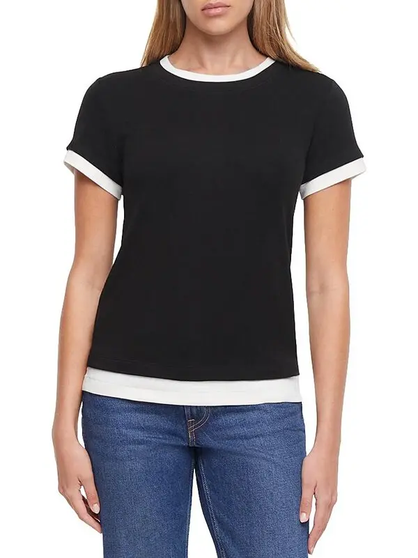 Three Dots Veronica Layered Short Sleeve Tee - Black Beauty