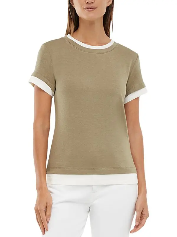 Three Dots Veronica Layered Short Sleeve Tee - Deep Lichen Green