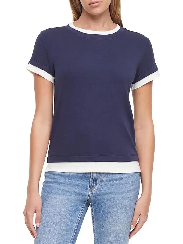 Three Dots Veronica Layered Short Sleeve Tee - Navy