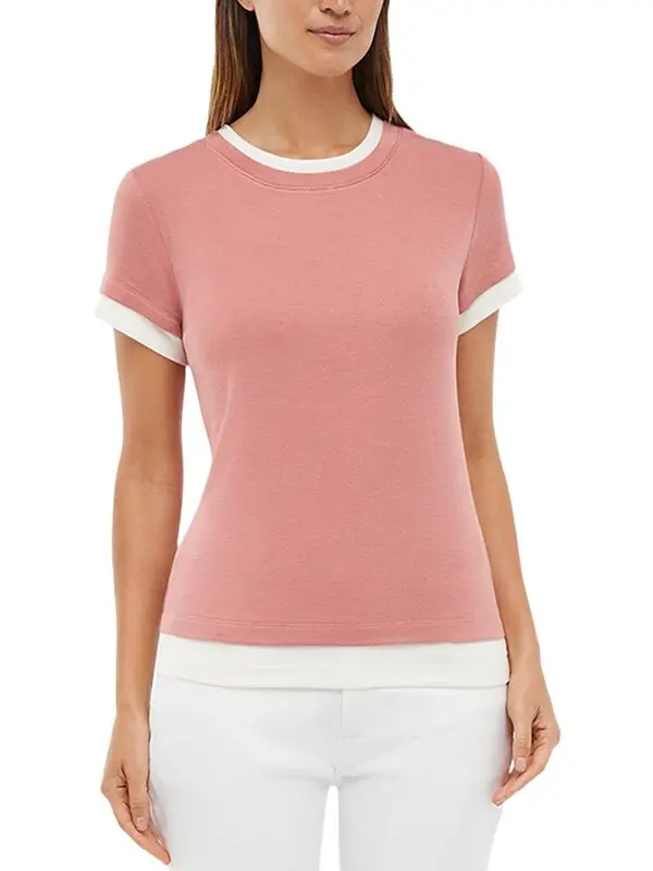 Three Dots Veronica Layered Short Sleeve Tee - Withered Rose