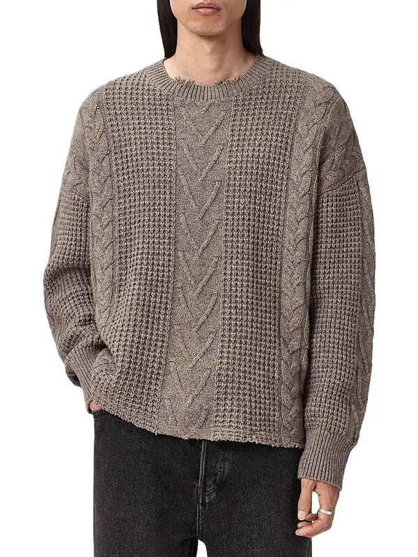 ALLSAINTS Tenter Oversized Crewneck Sweater - Fawn Brown