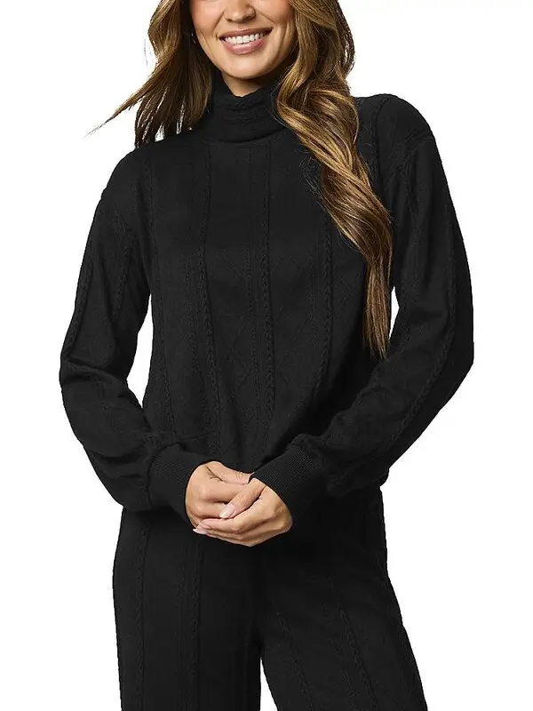 Splendid Cable Lounge Turtleneck Top - Black