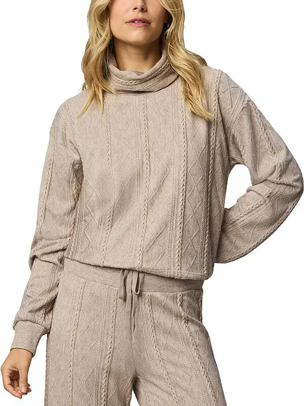 Splendid Cable Lounge Turtleneck Top - Cappucino