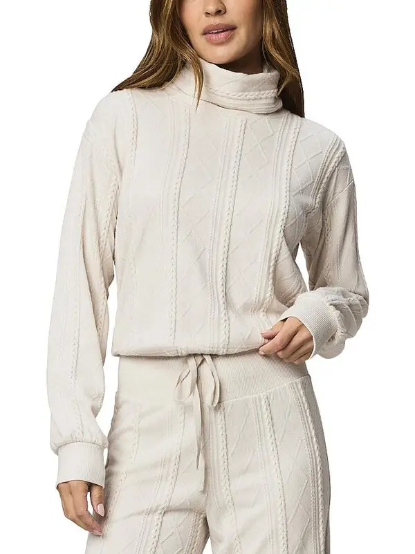 Splendid Cable Lounge Turtleneck Top - Pale Oak Heather