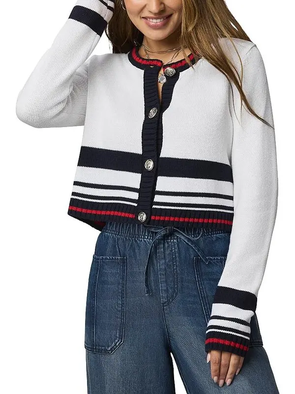 Splendid Striped Sailor Cardigan - White/navy/rouge