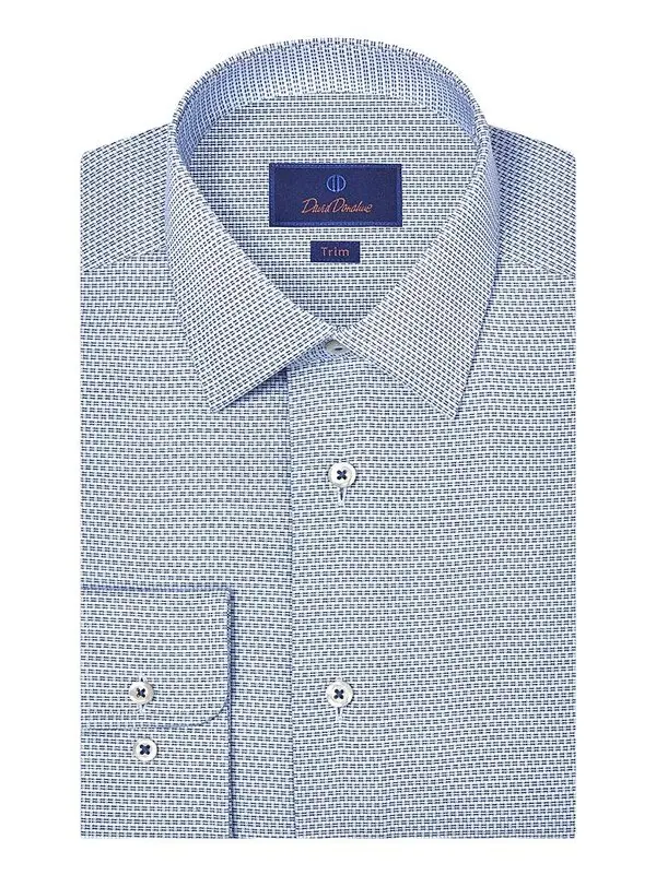 David Donahue Trim Fit Textured Micro Twill Dress Shirt - Blue