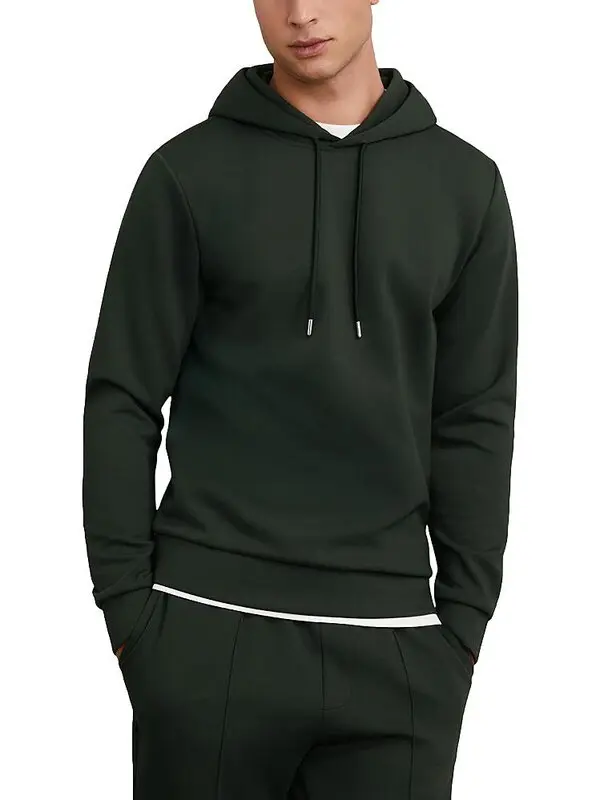 REISS Fabien Interlock Hoodie - Dark Sage