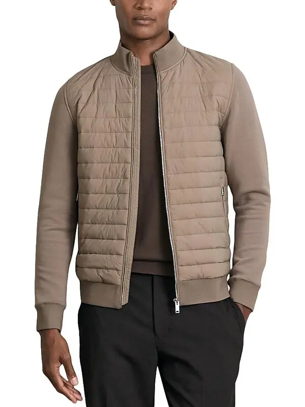 REISS Freddie Interlock Hybrid Jacket - Taupe Brown