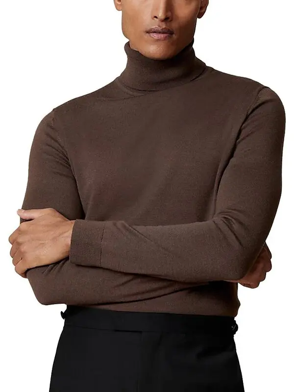 REISS Slim Fit Roll Neck Sweater - Chocolate