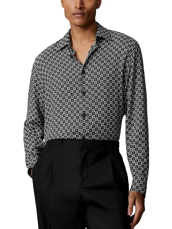 REISS Long Sleeve Printed Button Front Shirt - Black