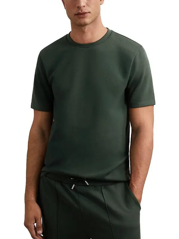 REISS Bradley Slim Fit Short Sleeve Interlock Tee - Dark Sage