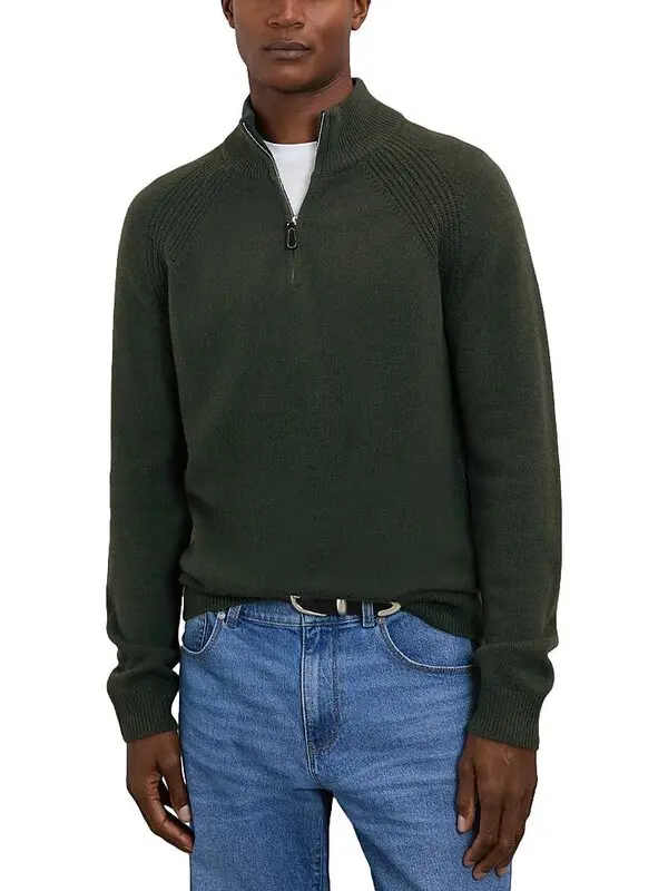 REISS Quarter Zip Wool-cashmere Blend Sweater - Forest Green