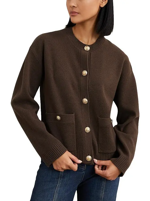 REISS Wool And Cashmere Cardigan - Chocolate