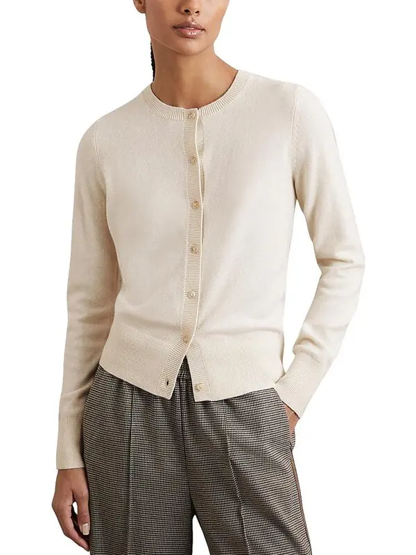 REISS Rima Crewneck Cardigan - Cream