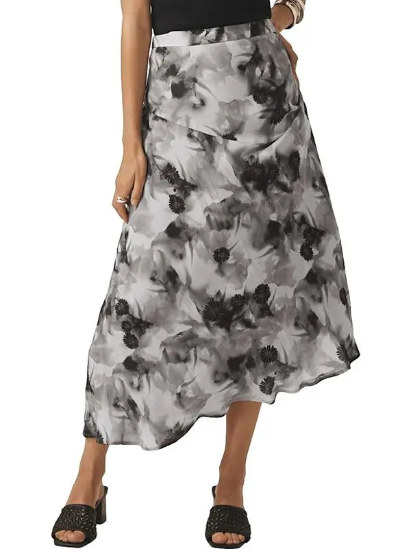 Mint Velvet Floral Print Midi Skirt - Grey