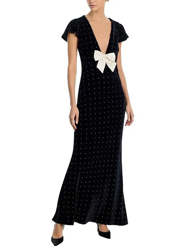 LoveShackFancy Melora Velvet Embellished Maxi Dress - Black