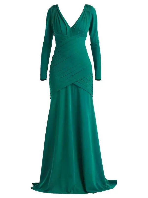 Tadashi Shoji Pleated Long-sleeve Maxi Dress - Green